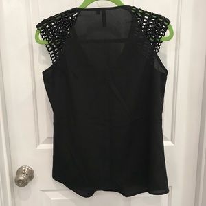 Milano | Tops | Milano Black Top With Crochet Sleeves | Poshmark